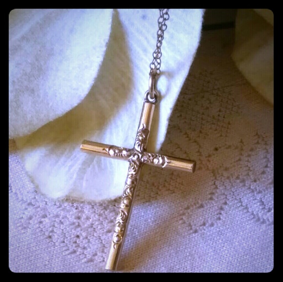Vintage | Jewelry | Vintage Etched Cross 2 12kt Chain Necklace | Poshmark